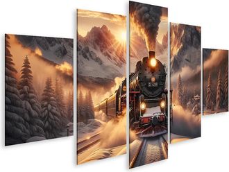 Islandburner Bild auf Leinwand Dampflok in Schneelandschaft bei Sonnenuntergang Bilder Wandbilder Poster