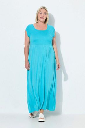 Ulla Popken Maxikleid Kleid A-Linie gesmokt Carr&eacute;-Ausschnitt Halbarm