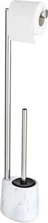 WENKO Stand WC-Garnitur Mod. Adrada freistehender Toilettenbürstenhalter Silikonbürste Toilettenpapierhalter in Marmor-Optik aus Keramik Edelstahl 13 x 72 x