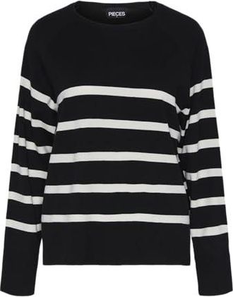 Pieces Pcsia Ls Knit Noos BC Sweater, Noir/Rayures : Blanc, S Femme
