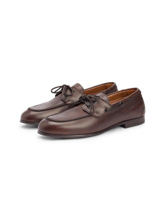 Tommy Hilfiger Bootsschuh TOMMY HILFIGER FLEXIBLE SLIM LEATHER BOAT SHOE, Herren, Gr. 41, braun (dunkelbraun), Nappaleder, unifarben, Schuhe Bootsschuh, Schn&uuml;rschuh,