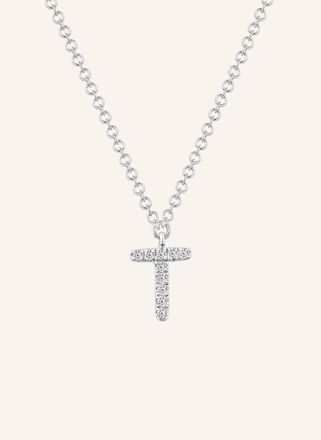 Leaf Initialien Halskette T Aus 14 Karat Wei&szlig;gold Mit Diamanten silber