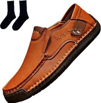 Generic Mocassins confortables en cuir pour homme faits &agrave; la main - Chaussures plates &agrave; enfiler &agrave; bout large - Mocassins antid&eacute;rapants en cuir pour homme, 02,