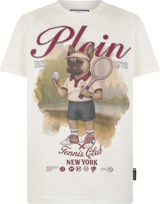Philipp Plein Homme, Tops, Beige, Taille: 2XL T-Shirt Col Rond New York Tennis