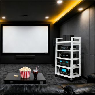 Generic HiFi Stand Stereo-Rack AV-Medienstand mit Rollen, HiFi-Stand Holz CD-Plattenspieler Stereo-Receiver AV-Ger&auml;teschrank Display-Rack Wohnzimmer(White1)