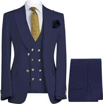 Generic Costume 3 pi&egrave;ces &agrave; double boutonnage pour homme - Veste et pantalon - Revers en pointe - Pour mariage, bal de fin dann&eacute;e, noir fonc&eacute;, 5XL