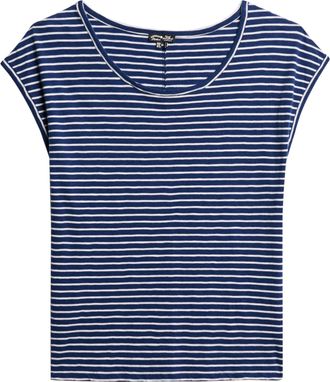 Superdry Damen Locker geschnittenes Studios T-Shirt Marineblau/Weiß Gestreift 38
