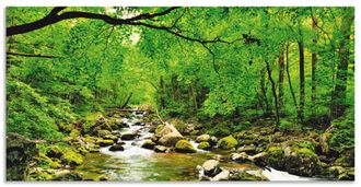 Artland ARTland Wanddeko Wandbild Alu Verbundplatte für Innen & Outdoor Bild 60x30 cm Natur Landschaft Wald Fluss Wasserfall Felsen Steine Bach T1YH