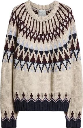 Forte_Forte Fair Isle RWS Zopfmuster Wollpullover mit Rundhalsausschnitt - - Knitwear - Damen - Beige - XS