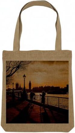 Fabulous Sac Shopping Tote Bag Aspect Lin - Le soleil se Leve Tamise Big Ben Westminster Londres Angleterre - Sac de Courses Toile Epaisse 360g Beige Naturel C