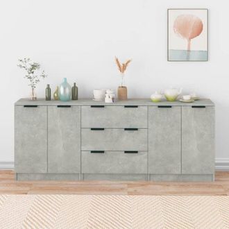 vidaXL Buffets 3 pcs gris b&eacute;ton bois ding&eacute;nierie Vidaxl