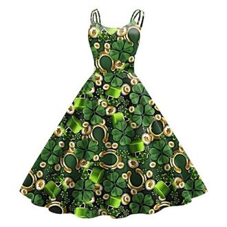 Generic Costume de l&eacute;prechaun irlandais pour femme avec tr&egrave;fle porte-bonheur irlandais pour la Saint-Patrick - Vert - Sans manches - Robe de cocktail - Pour f