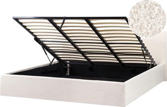 Beliani Polsterbett Boucl&eacute; Creme wei&szlig; mit Lattenrost 180x200 cm Bettkasten modern Orbey