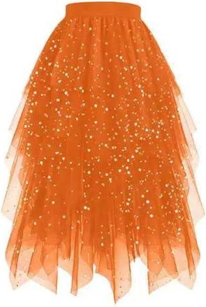 Onsoyours Jupe en Tulle pour Femme - Jupe &agrave; Paillettes - Tutu Bouffante - Midi &Eacute;l&eacute;gante - Costume de Carnaval A Orange XL