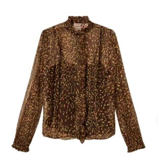 Twinset Femme, Blouses et Chemises, Brun, Taille: 44 FR Chemisier en cr&ecirc;pon imprim&eacute; avec col &agrave; volants