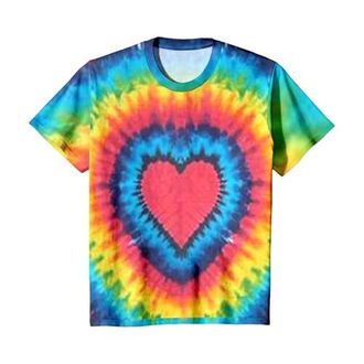 Generic Chemises de Saint-Valentin 2026 pour femmes, t-shirt tie dye en forme de coeur, t-shirt d&eacute;contract&eacute; &agrave; manches courtes pour amoureux, multicolore, XXL