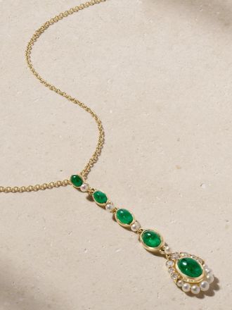 Amrapali London Navratana Kette Aus 18 Karat Gold Mit Smaragden Und Diamanten - Gr&uuml;n