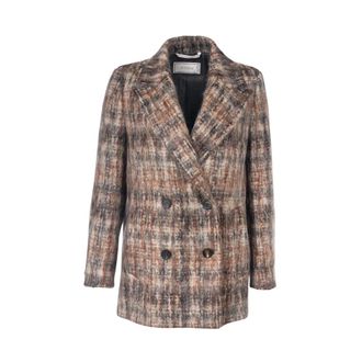 PESERICO Manteau Prince de Galles en Mohair Double Boutonnage - Femme - Manteaux - Beige - Taille: 40 FR
