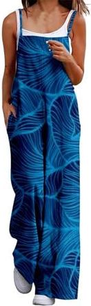 Generic Combinaison &agrave; jambe large avec poches pour femme Combinaison sans manches &agrave; rayures Combinaison ample &agrave; jambes larges pour femme Combinaison taille 42