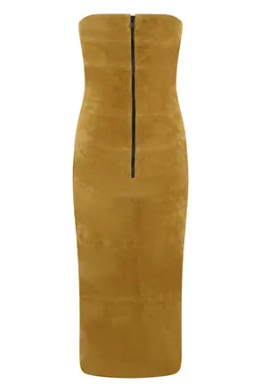 The Mannei Womens Midi Suede Dress, Mustard Calfskin