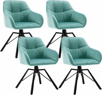 Woltu 4x Esszimmerstuhl Polsterstuhl Armlehnenstuhl Drehstuhl Loungesessel für Küche, Esszimmer, Büro, Türkis