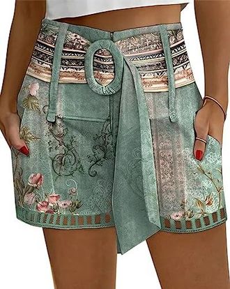 ORANDESIGNE Short Femme Ete Chic et Elegant Fluide Habillé Pantalon de Travail Court Taille Haute Large Short Confort Décontractés Mode Ample Short avec Poche Ver