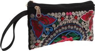 Frcolor Sac à Main Brodé Vintage Pochette Ethnique pour Femme Portefeuille à Fermeture Éclair Sac de Soirée Floral Multifonction et Résistant