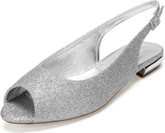 Generic Chaussures De Mariage Femmes D&eacute;t&eacute; Plates Sandales Mari&eacute;e Slingbacks Plates Bureau Travail Soir Sandale 1.8Cm,Argent,37 EU