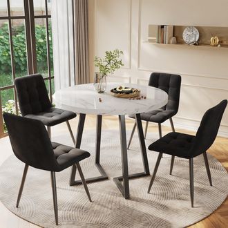 Generic Esstisch rund mit 4 St&uuml;hlen, 5-teiliges Esszimmer-Set mit modernem rundem Tisch &Oslash;80 cm und stabilen Metallbeinen, inklusive bequemer Samtst&uuml;hle, ideal