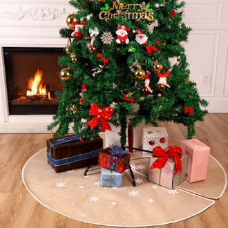 Tatuo Weihnachtsbaum Rock Weiße Schneeflocke Gedruckt Sackleinen Baum Röcke Base Abdeckung für Weihnachten Weihnachtsfeiertag Dekorationen (120 cm)