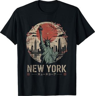 Cityzen New York japanische rote Sonne Liberty Statue Skyline Blossom T-Shirt