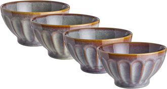 Butlers Schüssel 850ml 4er Set Salatschüssel BERGAMO Steinzeug Geschirr Bowl-Schüssel | Servierschüssel Obstschale Teller tief | Geriffelt & mediterran | Mikr