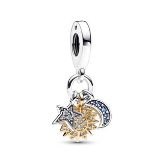 Pandora Bicolor Himmlischer Dreifacher Charm-Anh&auml;nger aus Sterling Silber mit 14 Karat vergoldeter Metalllegierung, Cubic Zirkonia, Kompatibel Moments, 762676