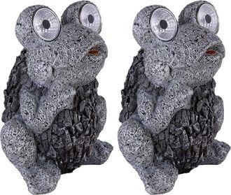 Globo Lighting Solarleuchte Frosch grau Solar Figur Frosch Außenlampe Steinoptik Solar, Akku IP44, LED 2x 0,06 Watt, LxBxH 17x14x21 cm, 2er Set