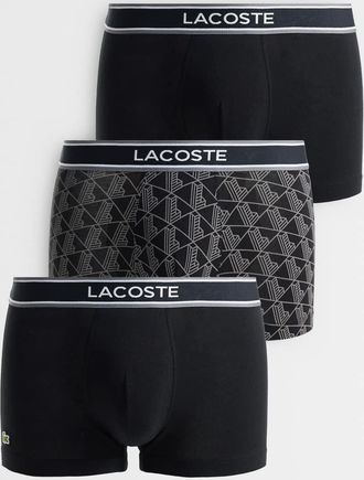 Lacoste lot de 3 boxers en coton &agrave; imprim&eacute; monogramme noirs
