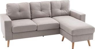 HOMCOM Ecksofa L-Form Sofa mit 3 Kissen, Eckcouch mit Knopfheftung, Leinenoptik, Couch Wohnlandschaft f&uuml;r Wohnzimmer, Schlafzimmer 193 x 136 x 85 cm