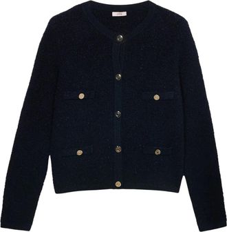 Oltre Femme, Pulls, Bleu, Taille: 46 FR Gilet Court Effet Veste