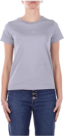Pinko Pinko, Femme, Tops, Bleu, Taille: 38 FR T-shirt &agrave; logo brod&eacute;