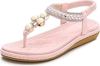 Generic Sandales Femme Crystal Sandales, Tongs Femme, Sandales Perles, Chaussures de Plage Plats Femme