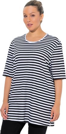 Ulla Popken Damen gro&szlig;e Gr&ouml;&szlig;en &Uuml;bergr&ouml;&szlig;en Plus Size T-Shirt, Ringel, Relaxed, Rundhals, Halbarm schwarz 62+ 846543100-62+