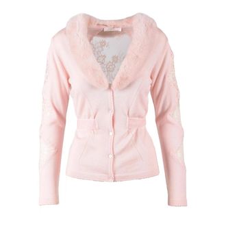 Blumarine Cardigan mit Pelzbesatz - - Knitwear - Damen - Rosa - XS