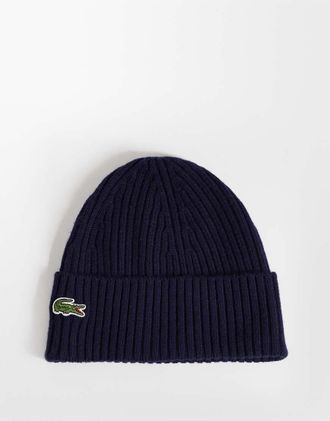 Lacoste Essential M&uuml;tze mit Rippstruktur und Logo in Marineblau