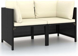 vidaXL vidaXL 2-Sitzer-Gartensofa mit Kissen Schwarz Poly Rattan
