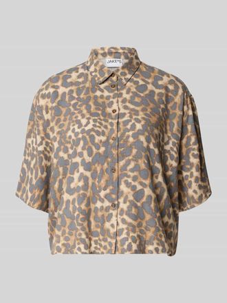 Jake*s Casual Boxy Fit Bluse aus Viskose-Leinen-Mix im Allover-Look