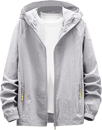 Generic Homme printemps et été crème solaire glace soie mince à manches longues fermeture éclair à capuche couleur unie veste (Grey, XXXXL)
