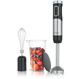 Arendo Stabmixer kabellos - 200 Watt - mit Akku - Edelstahl Handmixer - P&uuml;rierstab - Schneebesen - Messbecher - stufenlose Geschwindigkeit - Tastensperre - S