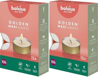 Bolsius Bolsius Maxi-Teelichter mit goldenem Becher - 12 Stk. - 10 Stunden Brenndauer - Dekorative Haushaltskerzen - Unparf&uuml;miert - Mit Nat&uuml;rlichem Pflanzenwa