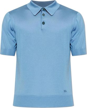Dolce & Gabbana Homme, Tops, Bleu, Taille: L Polo en soie avec logo brod&eacute;