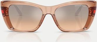 Michael Kors Tokyo eckige Sonnenbrille mit silberverspiegelten Gl&auml;sern in transparentem Hellbraun