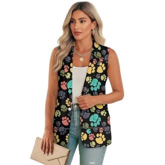 CHAQLIN Gilet de costume sans manches pour femme, blazer pour femmes, vestes amples, tailles S à 5XL, Patte de chien., 3XL